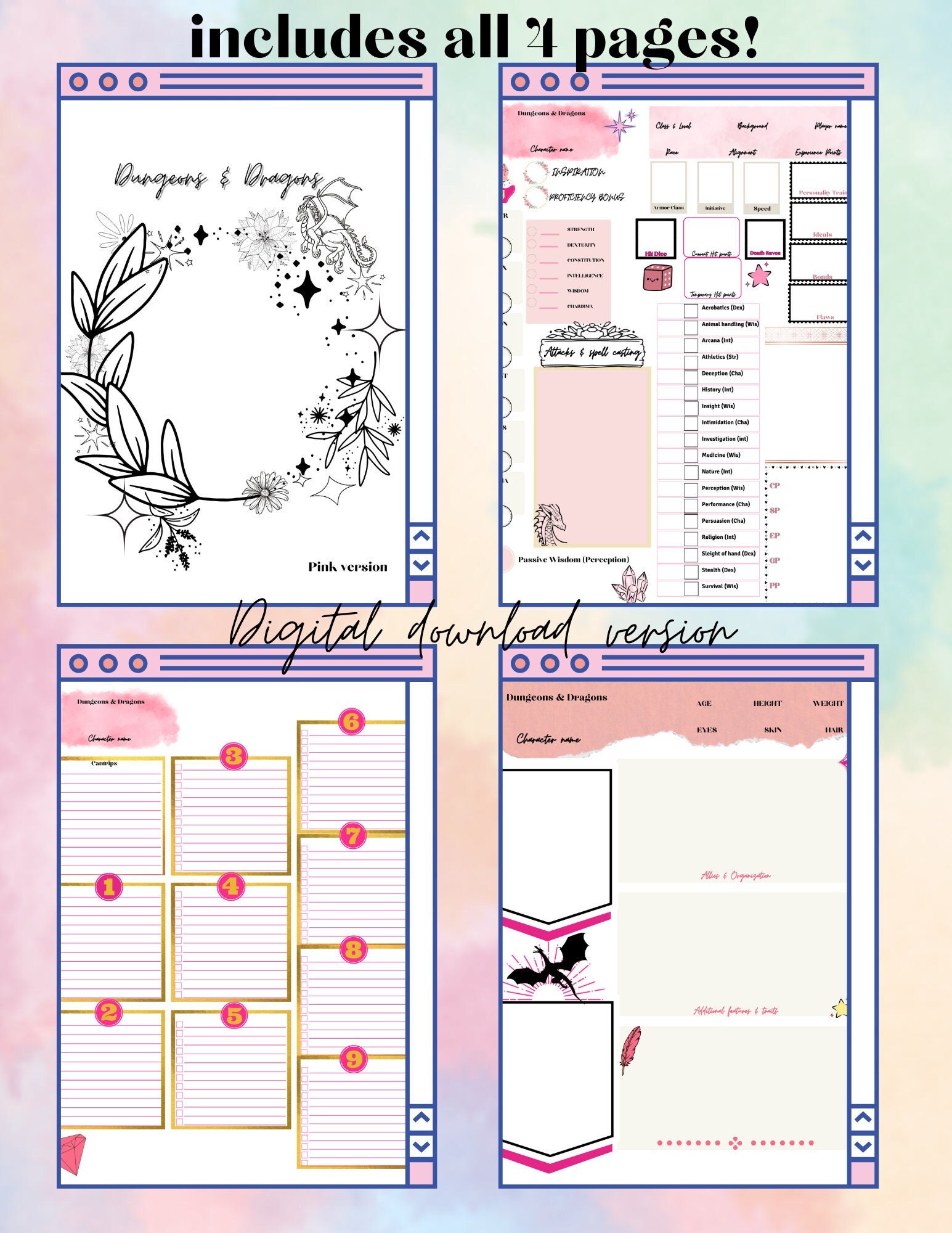 Dnd PINK Character Sheet *digital - Etsy