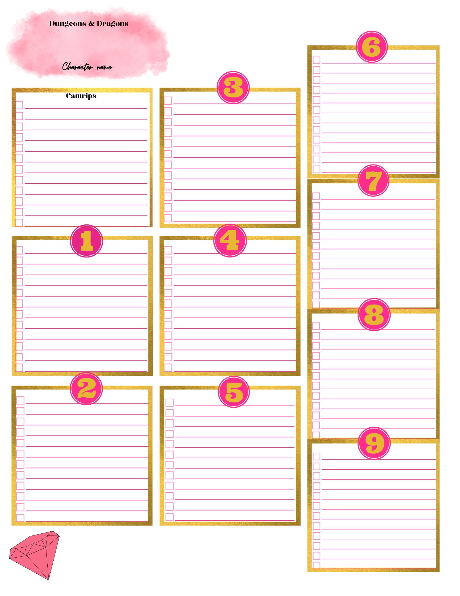 Dnd PINK Character Sheet *digital - Etsy