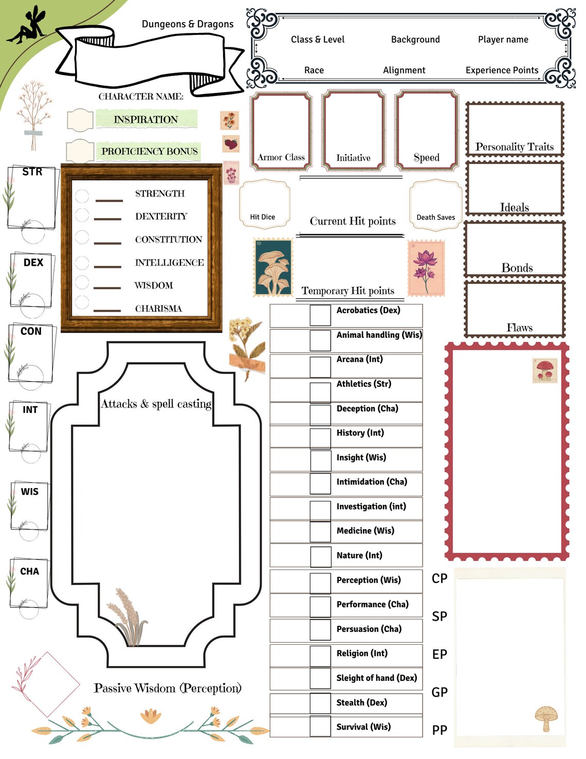 Dnd Character Sheet cottage Core Theme - Etsy