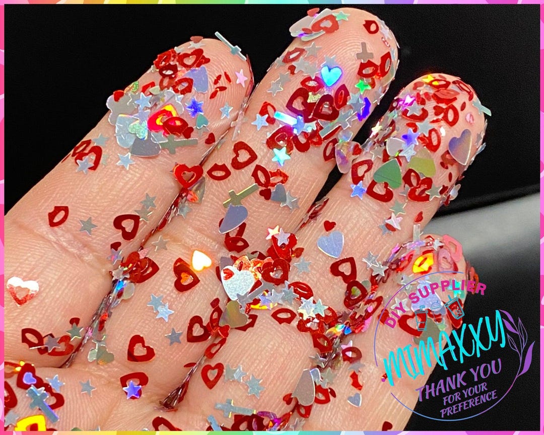 CROSS AND HEARTS, Holographic Shaped Glitter, Chunky Glitter, Cosmetic ...