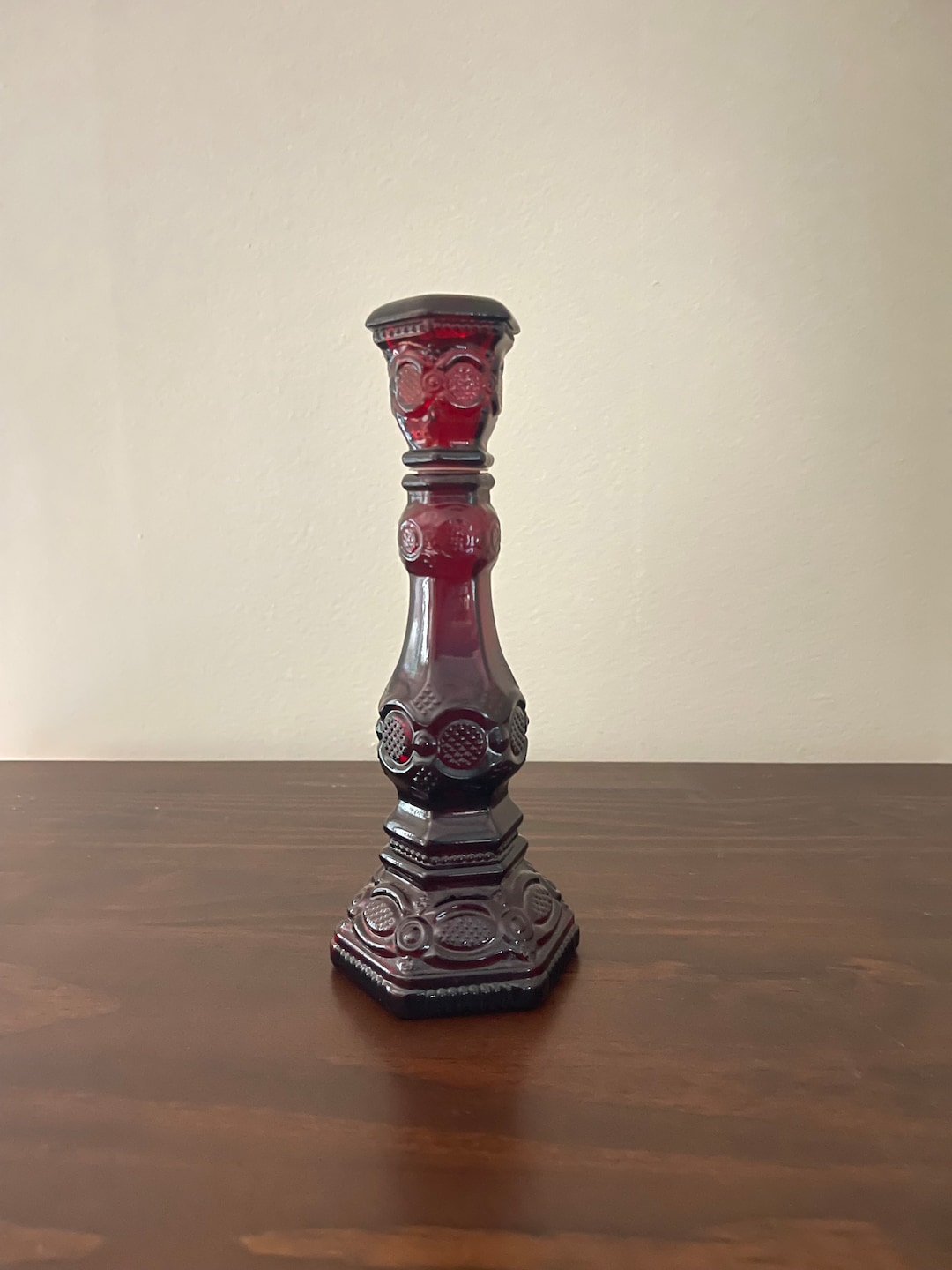 Vintage Avon Ruby Red Glass Candlestick Holder 1876 Cape Cod Collection ...