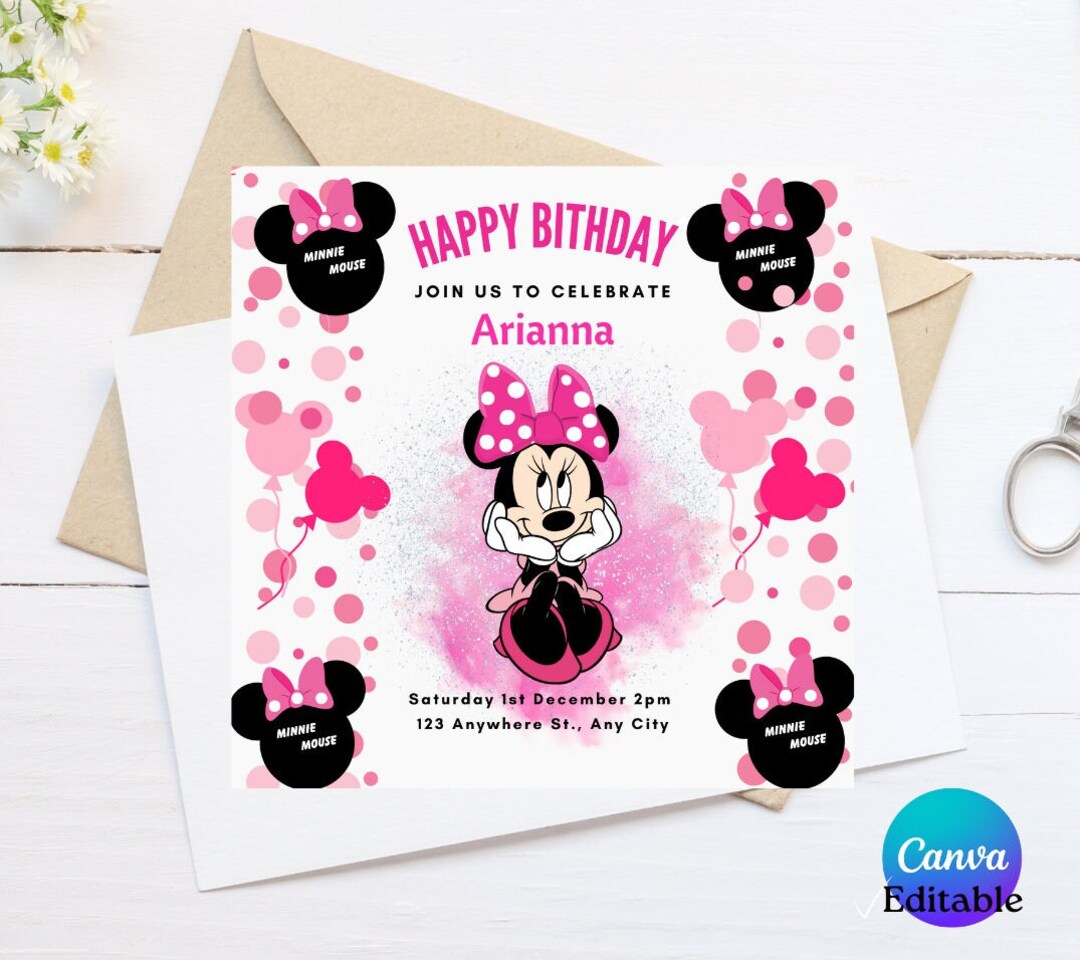 Minnie Mouse Tema Editable niños 5X5 Invitación / Invitación - Etsy España