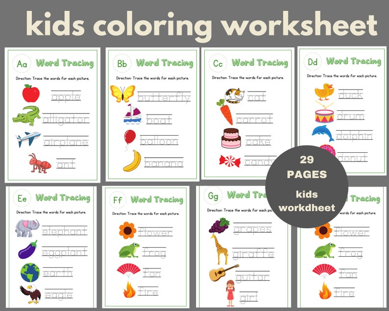 Colorful A to Z Alphabet Word Tracing Bundle, A-Z Activities, Preschool ...