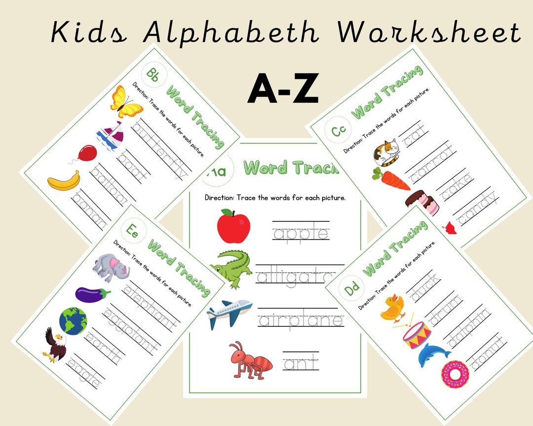 Colorful A to Z Alphabet Word Tracing Bundle, A-Z Activities, Preschool ...