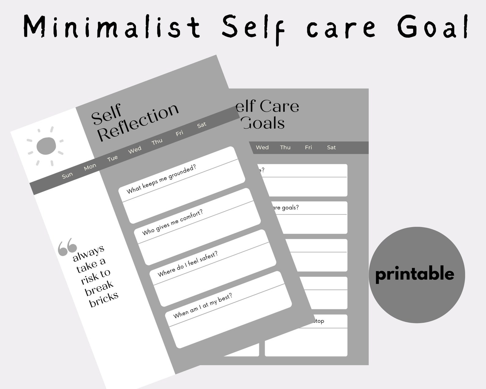 White and Ash Self Care Checklist, Printable, Digital PDF, Weekly Self ...