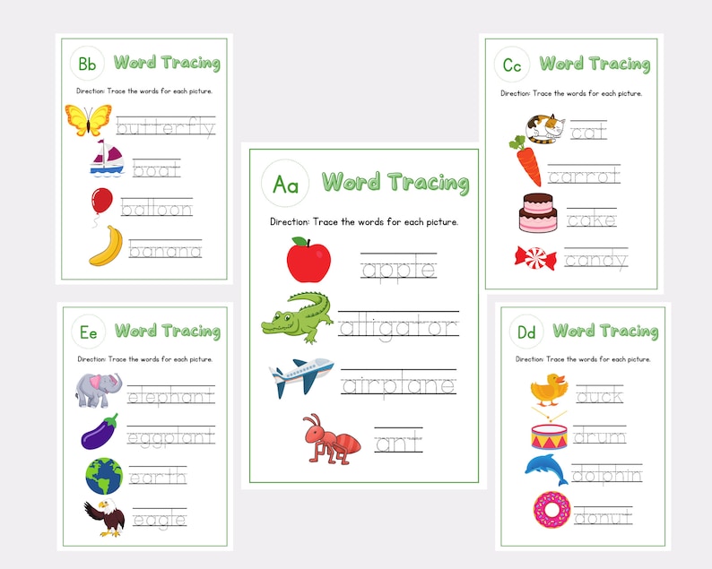 Colorful A to Z Alphabet Word Tracing Bundle, A-Z Activities, Preschool ...