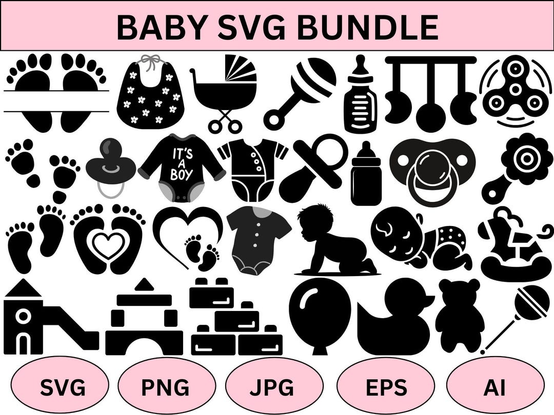 Baby SVG Bundle: Newborn Clipart, Footprints, Baby Shower (digital ...