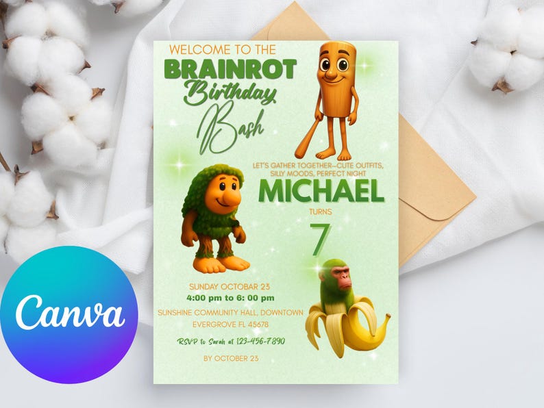 Italian Brainrot Birthday Invitation, Funny Meme Party (digital ...