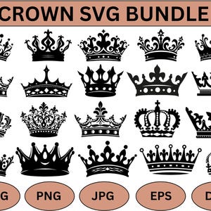 Crown SVG Bundle: Royal King & Princess Tiara Clipart (instant Download ...