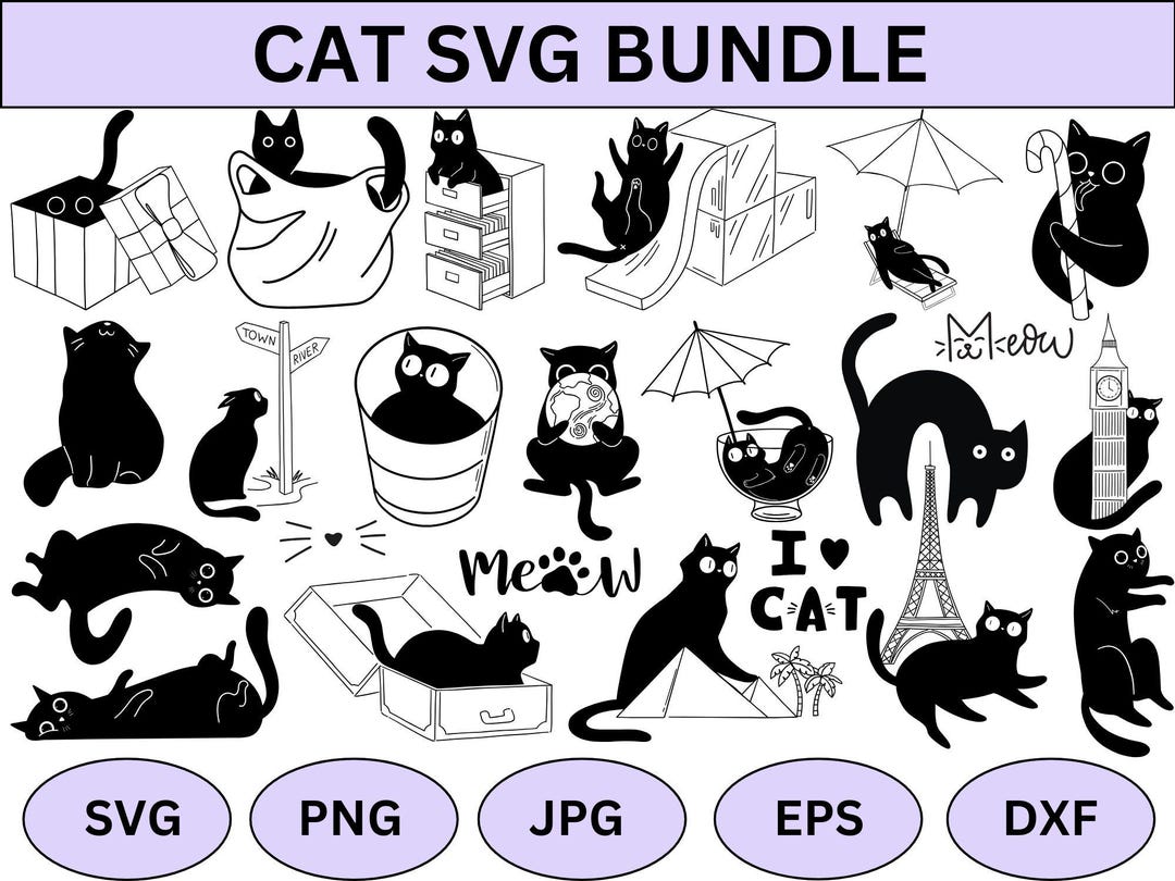 Cat SVG File Bundle: Silhouette, Face, Pet Graphics (digital Download ...