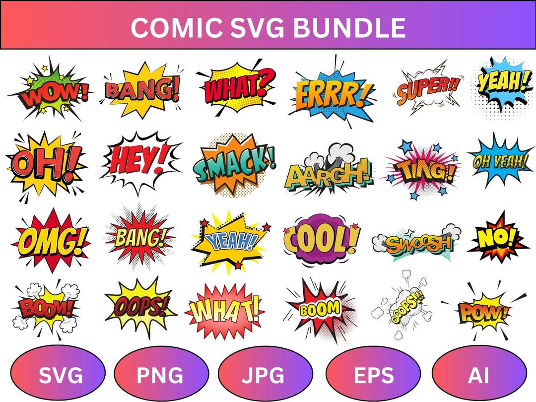 Comic Action Bubbles Clipart, Superhero Party Decor (digital Download ...