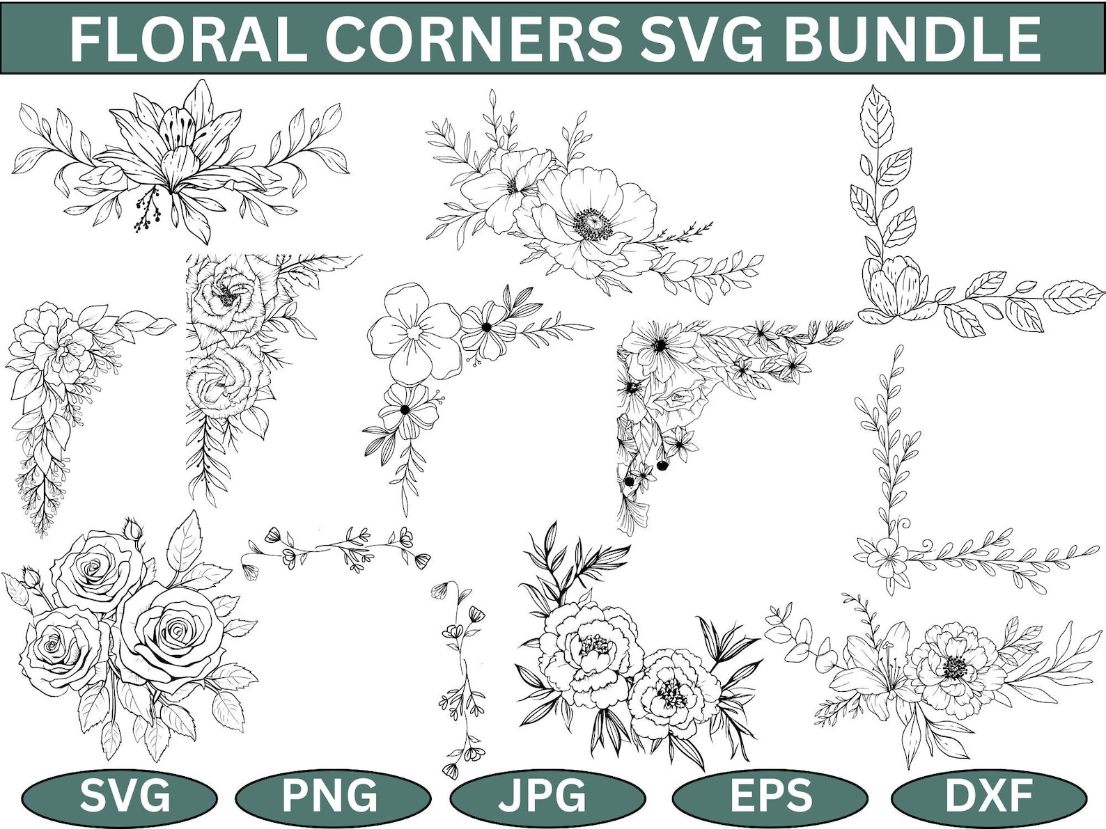 Flower Corner Svg Bundle,corner Svg,floral Corner Svg Files,decorative ...