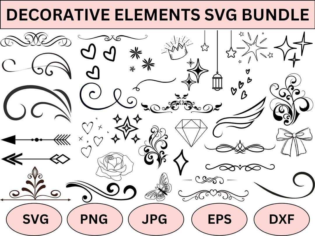 Decorative Elements SVG Bundle: Flourishes, Swirls, Ornaments (instant ...
