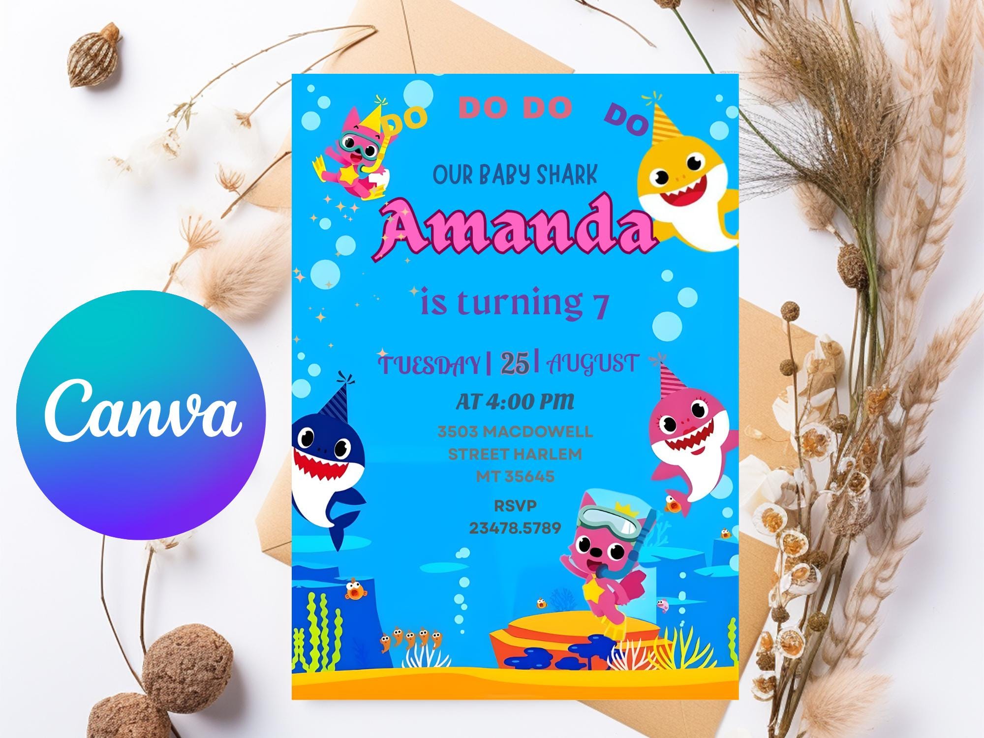 Editable Shark Birthday Invitation, Pool Party Template (digital ...