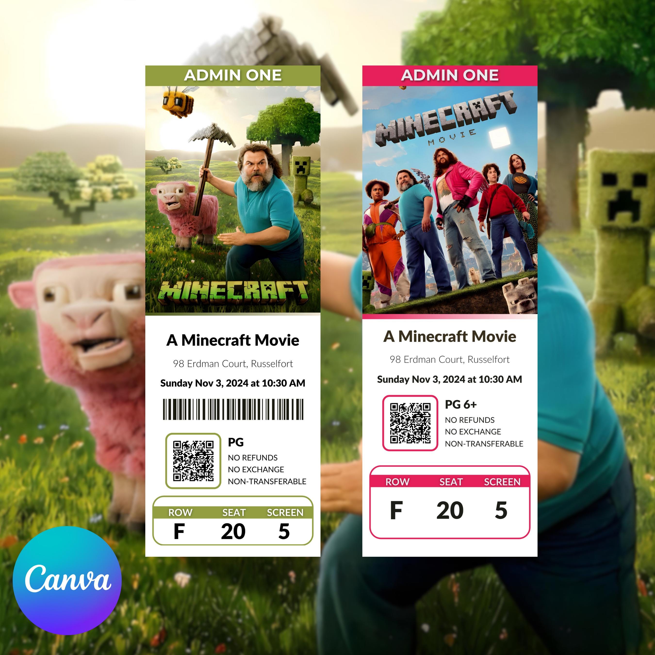 Buy Editable Minecraft Movie Ticket 2025, Printable Minecraft Movie ...