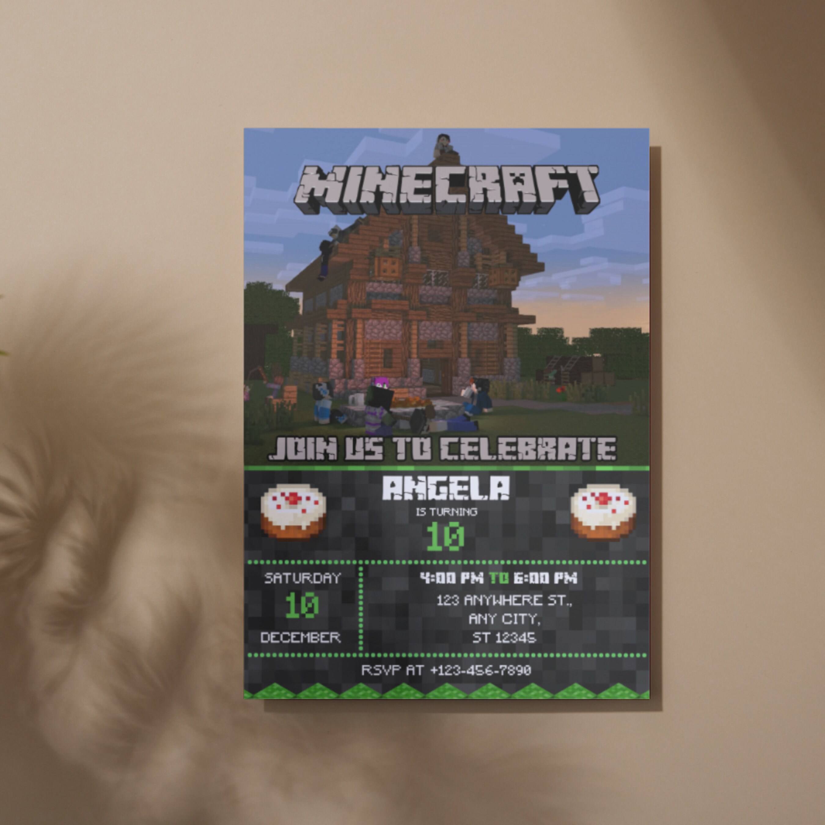 Minecraft Birthday Invitation, Minecraft Theme, Minecrafter Birthday ...
