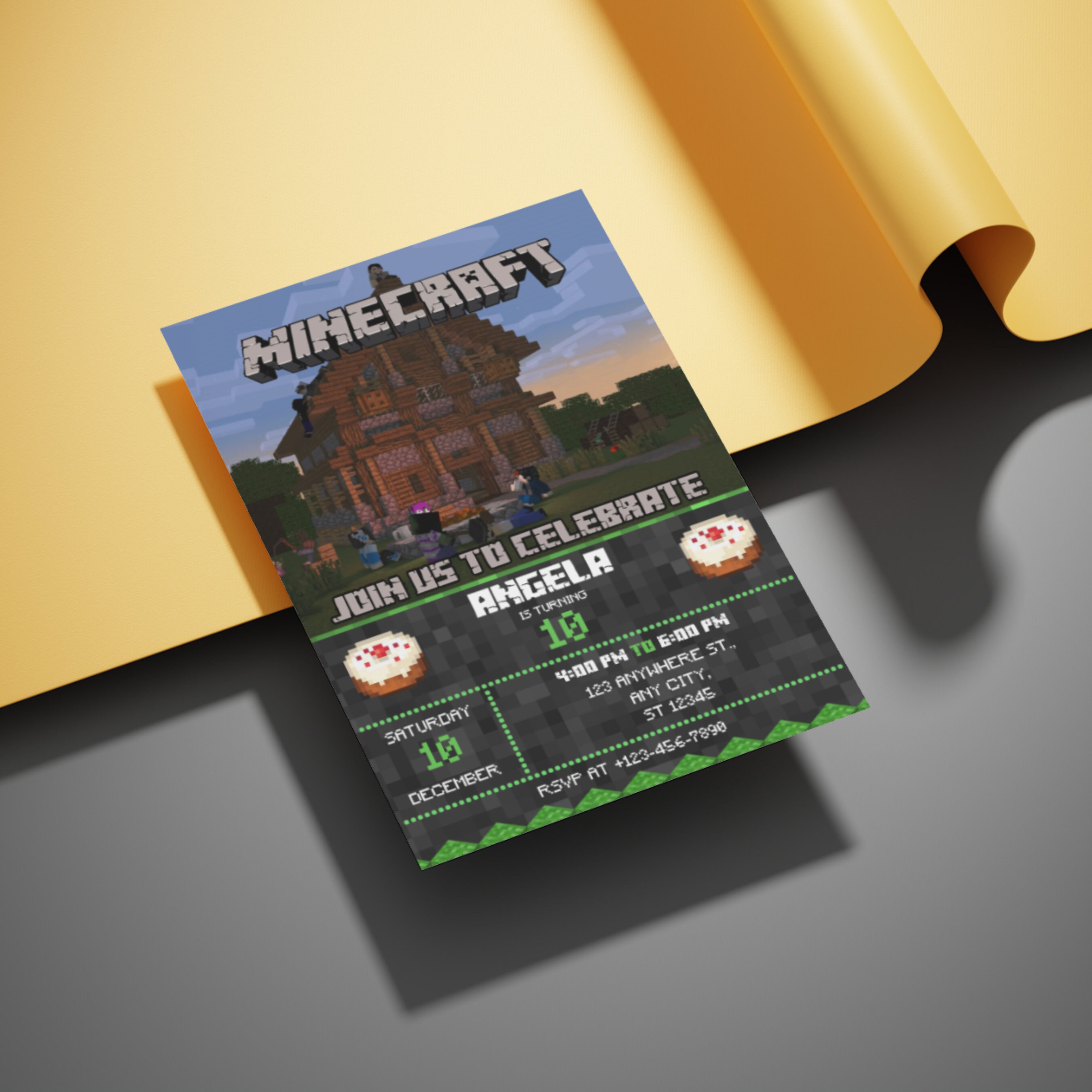 Minecraft Birthday Invitation, Minecraft Theme, Minecrafter Birthday ...