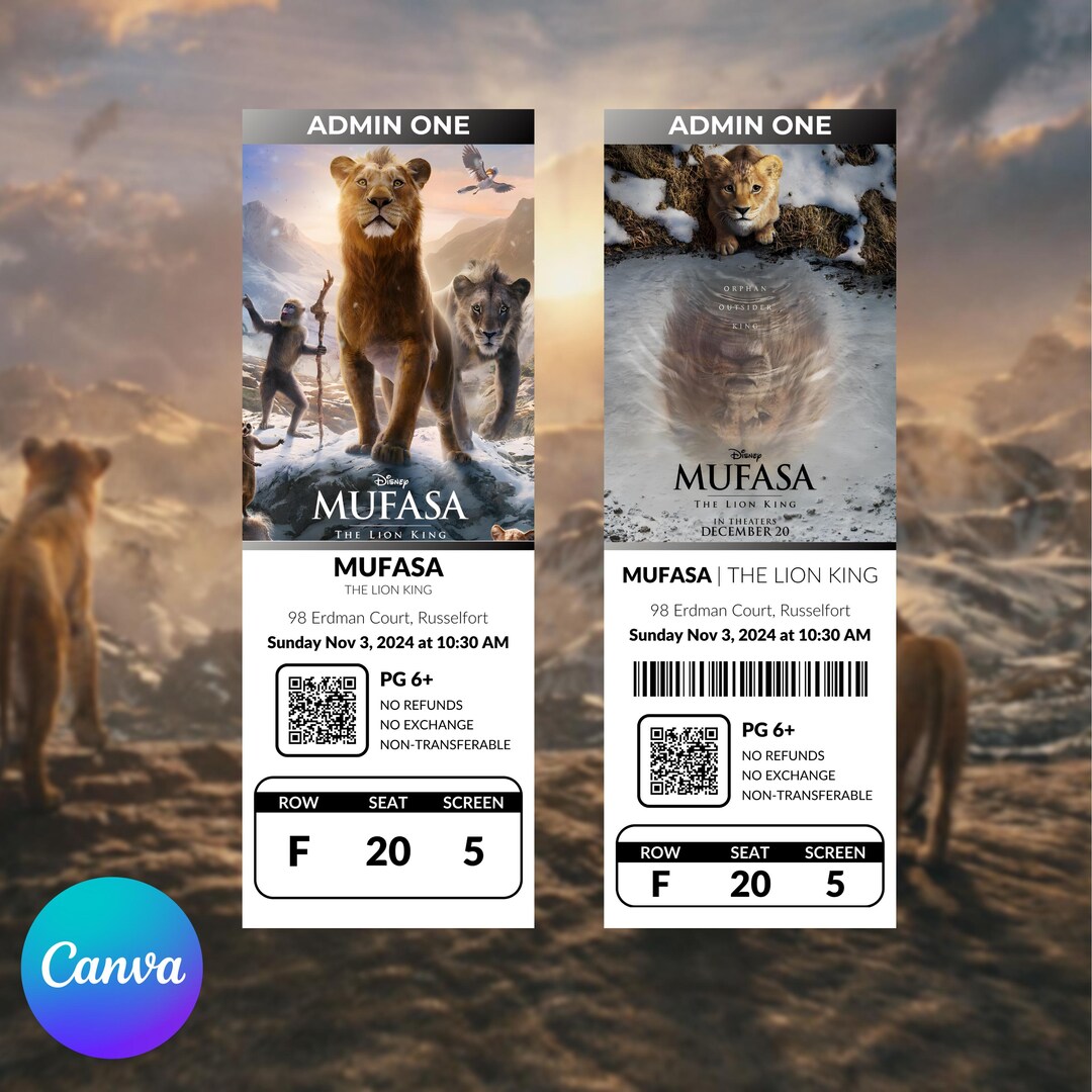 Buy Mufasa Ticket Editable Mufasa the Lion King Movie Ticket the Lion ...