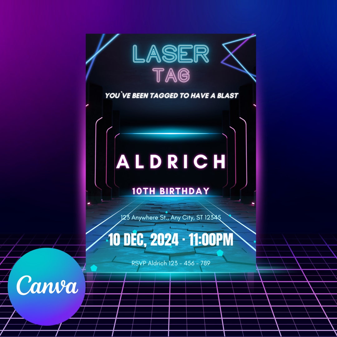 Laser Tag Invitation, Neon Invitation Birthday, Neon Laser Theme, Glow ...