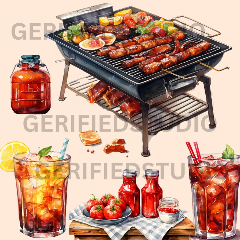 134 Watercolor BBQ Clipart Bundle - Barbecue Clipart, Summer Barbecue ...