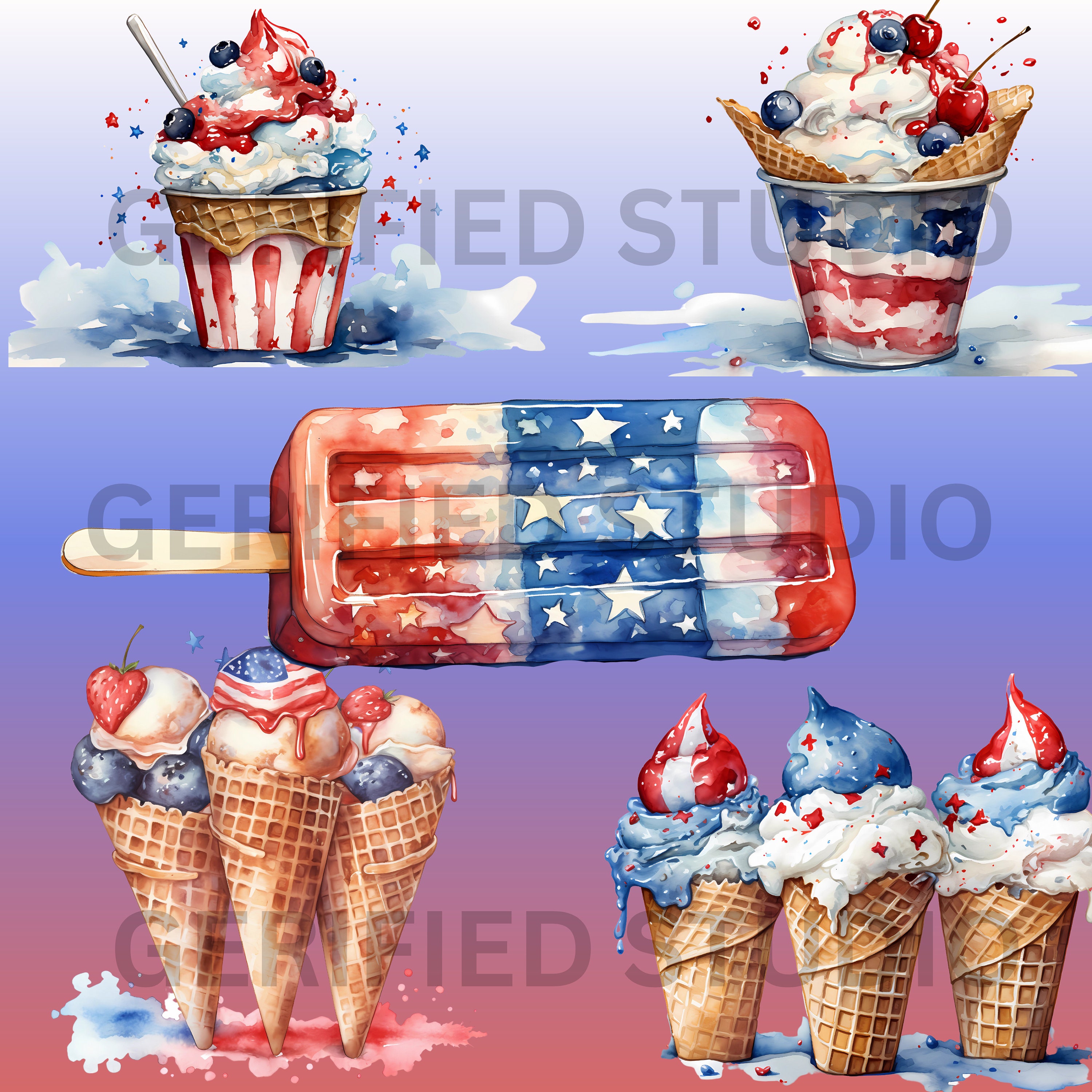 Watercolor Fourth of July Clipart Bundle- 140 DIGITAL PNG Graphics for ...