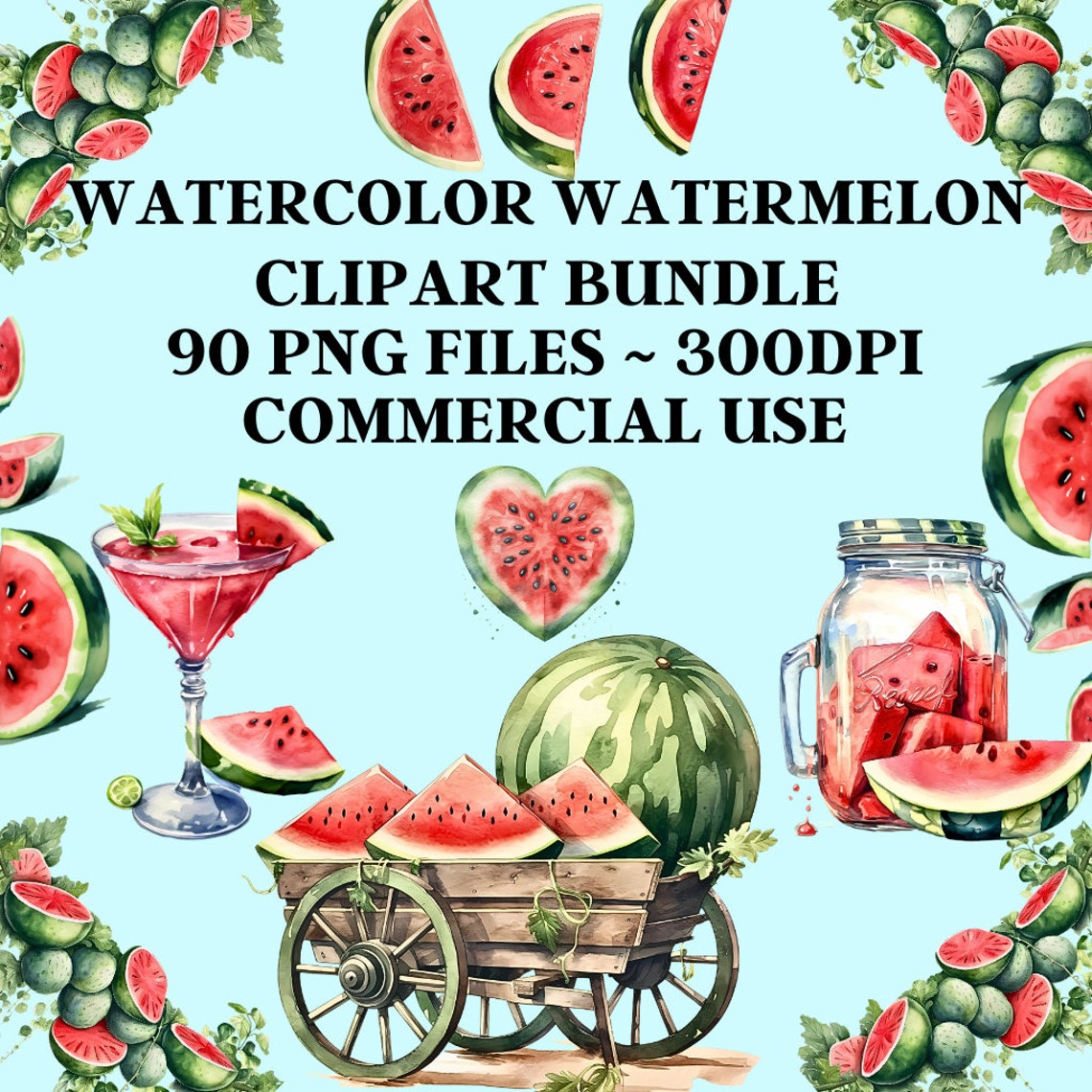 90 Watermelon Watercolor Clipart Bundle Collection Instantly - Etsy