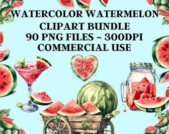 Watermelon Watercolor, Clipart Bundle, Digital Png Summer, for Instant ...