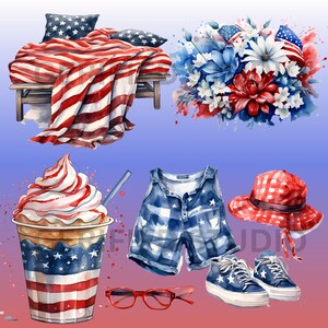 Watercolor Fourth of July Clipart Bundle- 140 DIGITAL PNG Graphics for ...