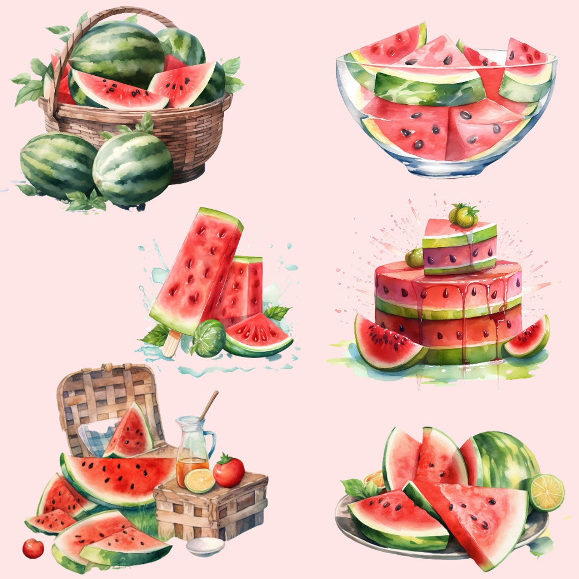 90 Watermelon Watercolor Clipart Bundle Collection Instantly - Etsy