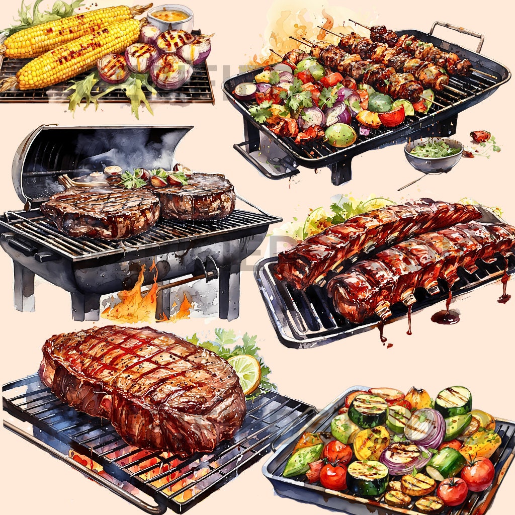 134 Watercolor BBQ Clipart Bundle - Barbecue Clipart, Summer Barbecue ...
