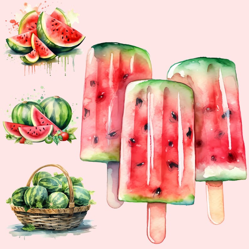 90 Watermelon Watercolor Clipart Bundle Collection - Instantly Download ...