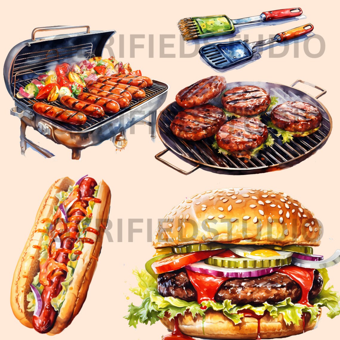 134 Watercolor BBQ Clipart Bundle Barbecue Clipart, Summer Barbecue ...