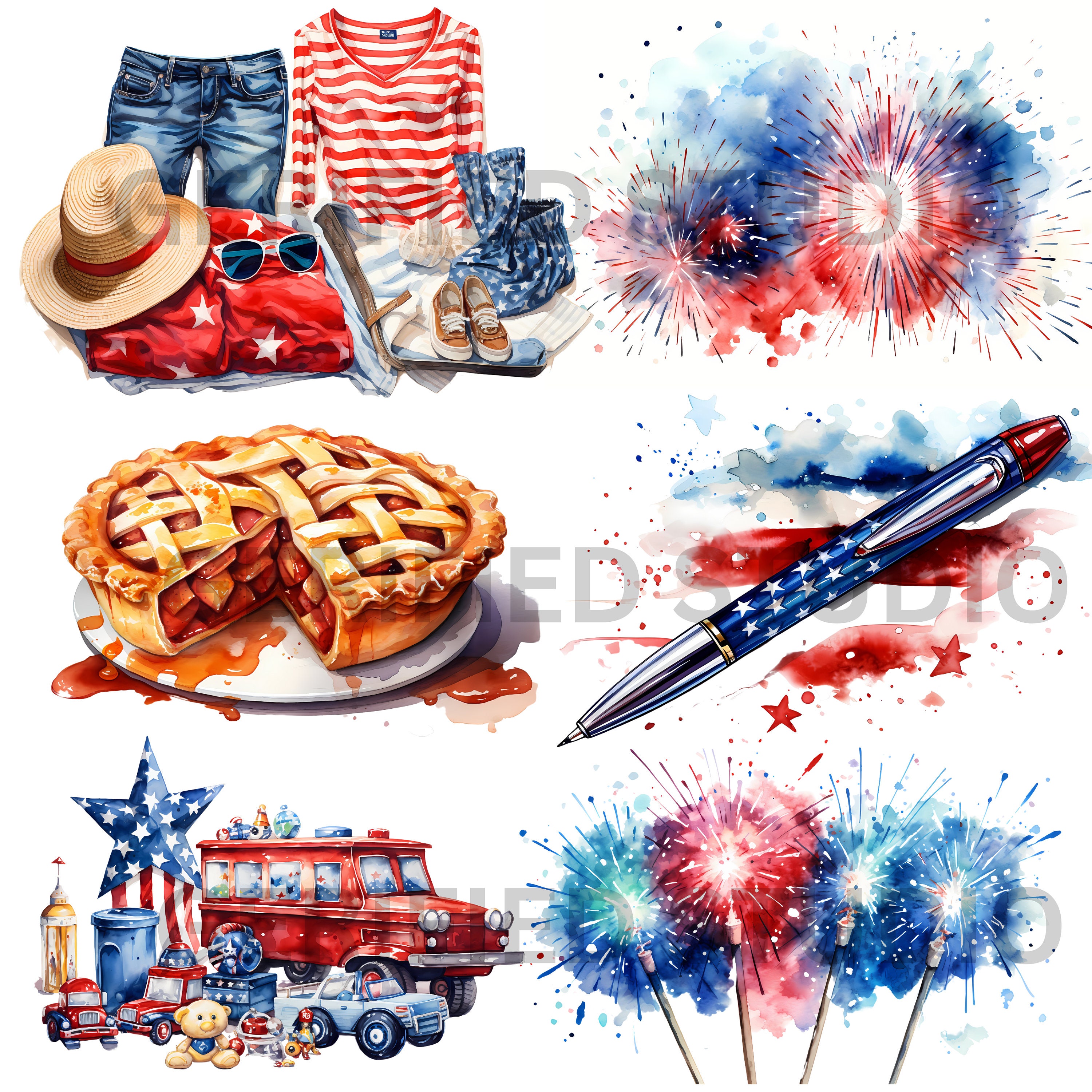 Watercolor Fourth of July Clipart Bundle 140 DIGITAL PNG - Etsy