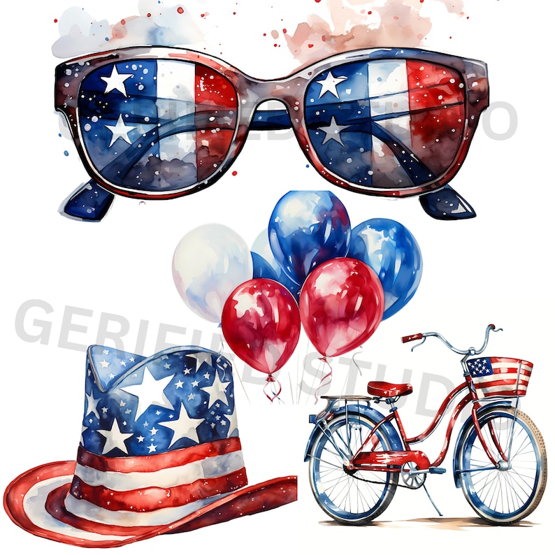 Watercolor Fourth of July Clipart Bundle 140 DIGITAL PNG - Etsy