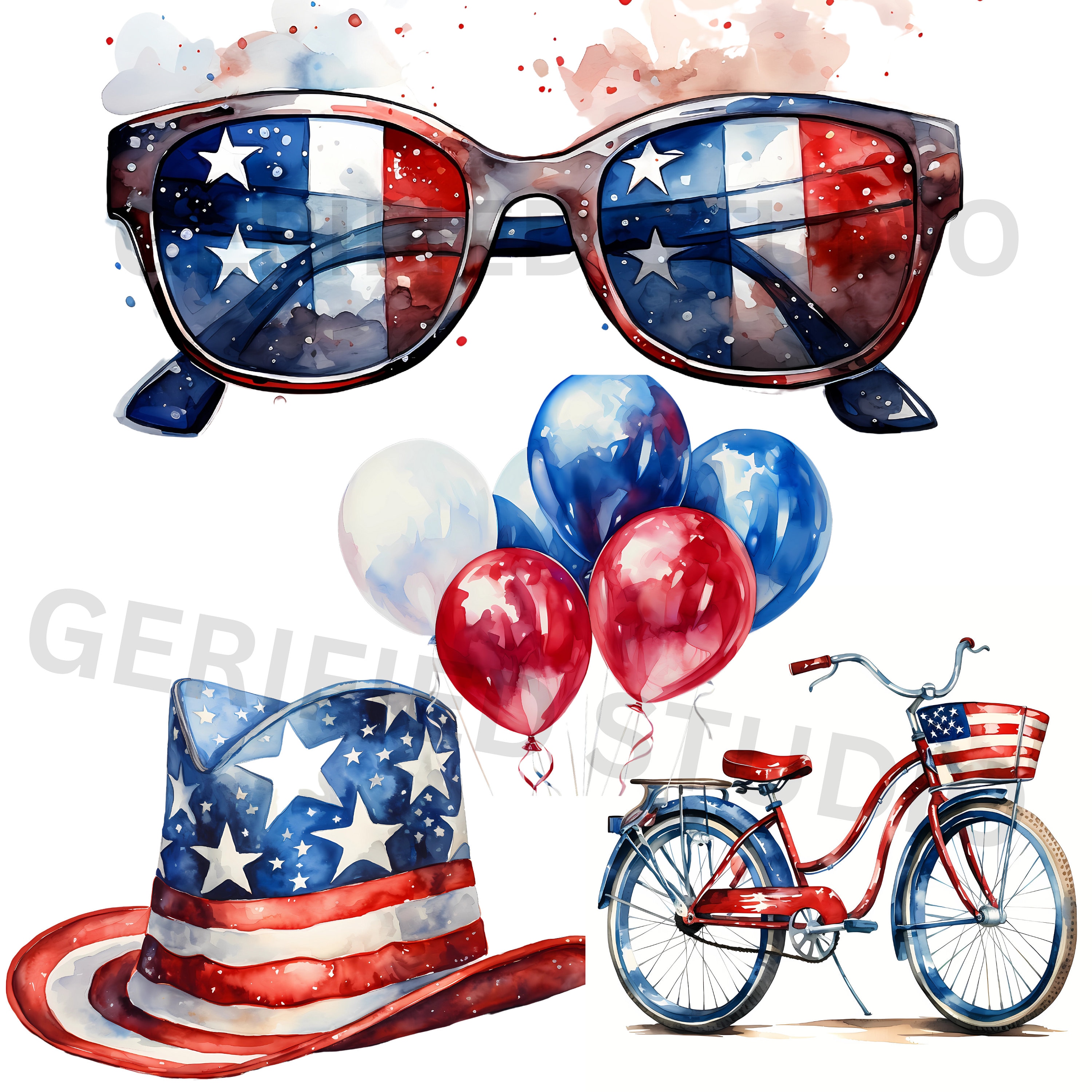 Watercolor Fourth of July Clipart Bundle 140 DIGITAL PNG - Etsy