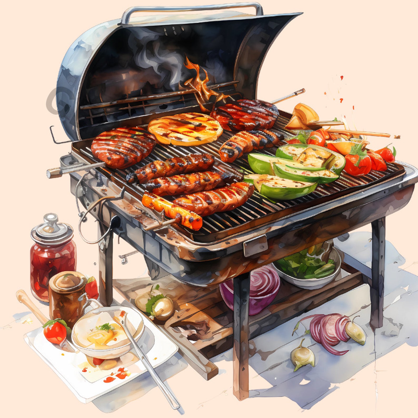 134 Watercolor BBQ Clipart Bundle - Barbecue Clipart, Summer Barbecue ...