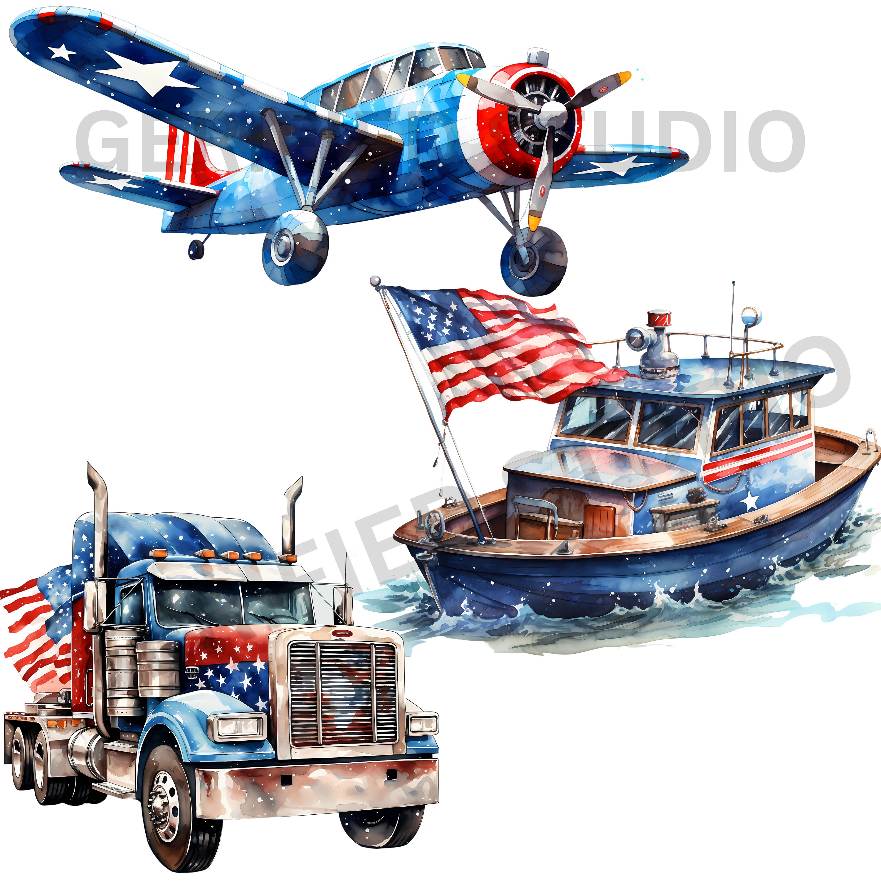 Watercolor Fourth of July Clipart Bundle 140 DIGITAL PNG - Etsy