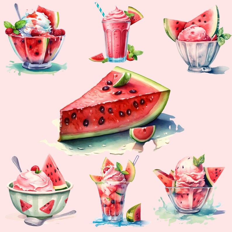 90 Watermelon Watercolor Clipart Bundle Collection - Instantly Download ...