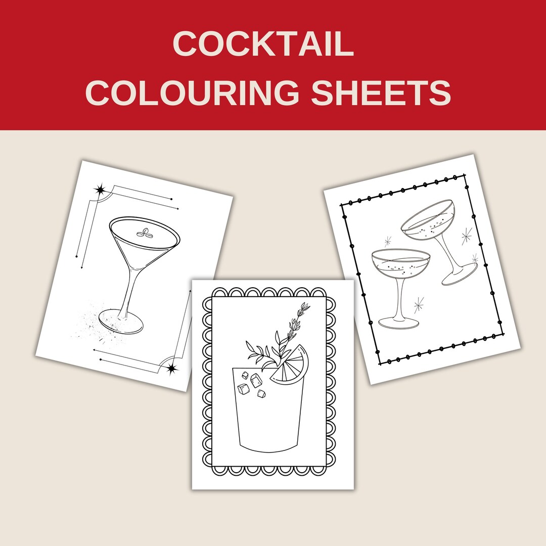 10x Cocktail Colouring In, Printable Colouring Pages, Adult Colouring ...