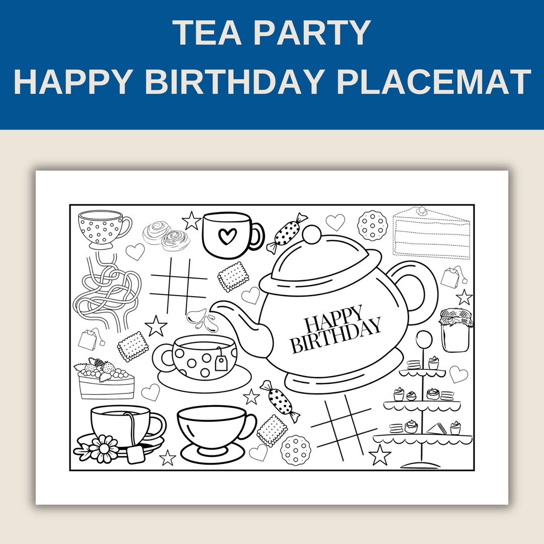 Tea Party Happy Birthday Placemat, Happy Birthday Placemat, Printable ...