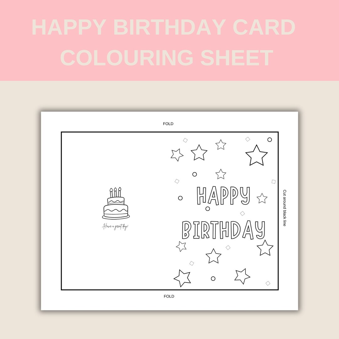 Colouring Birthday Card, Printable Colouring Page for Kids, Birthday ...