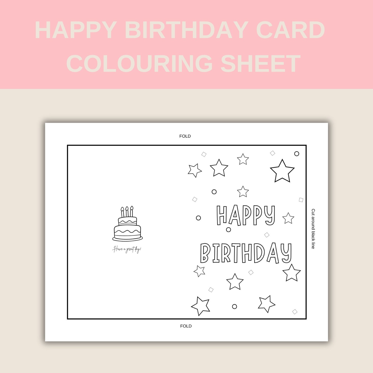 Colouring Birthday Card, Printable Colouring Page for Kids, Birthday ...