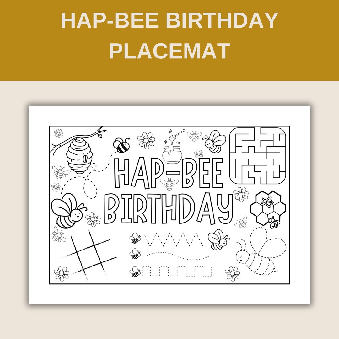 HAP-BEE Birthday Placemat, Happy Birthday Placemat, Printable ...