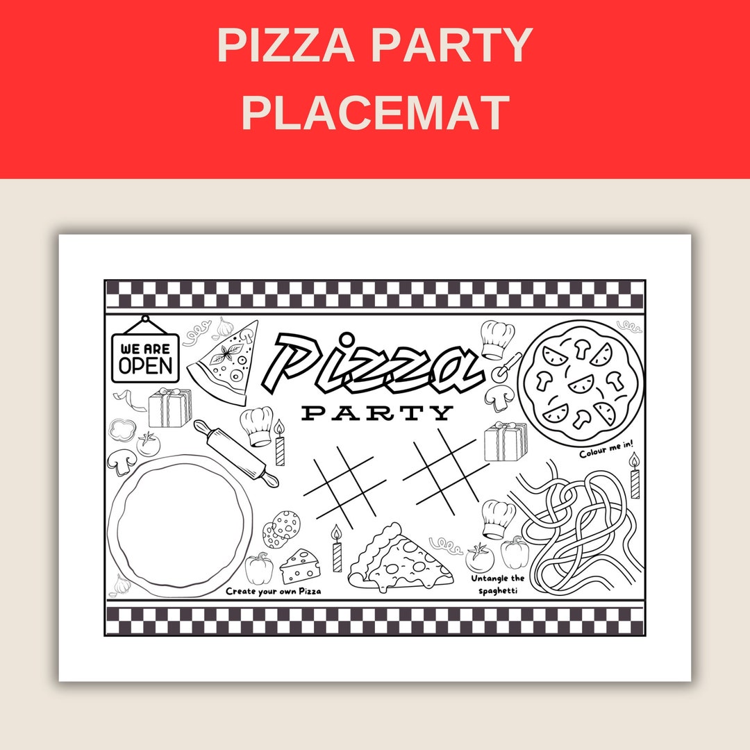 Pizza Party Placemat, Happy Birthday Placemat, Printable, Colouring ...