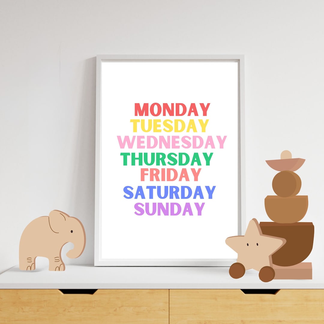 Rainbow Days of the Week, Educational Poster, Rainbow Print, Montessori ...