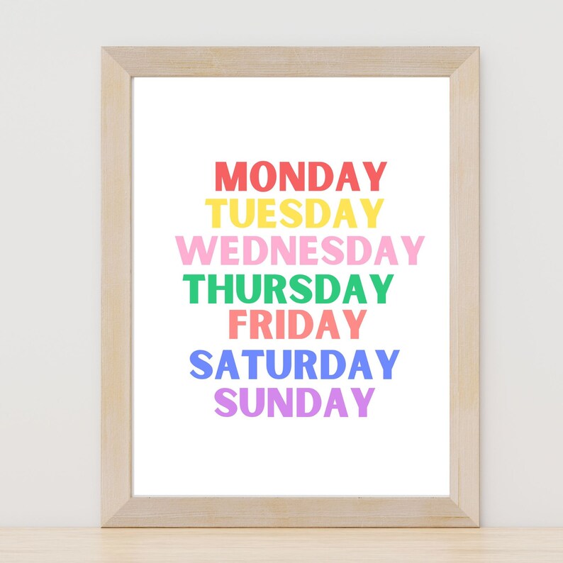 Rainbow Days of the Week, Educational Poster, Rainbow Print, Montessori ...