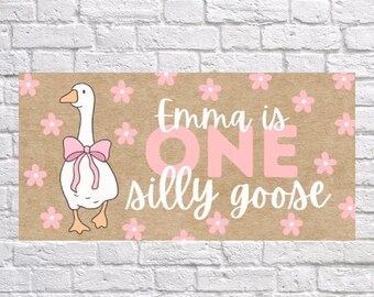 Hand Painted 'one Silly Goose' First Birthday Banner - Etsy