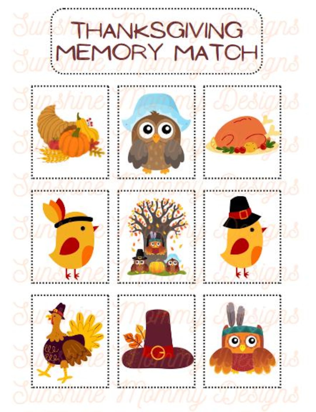 Thanksgiving Memory Match Game, Preschool Game for Thanksgiving - Etsy