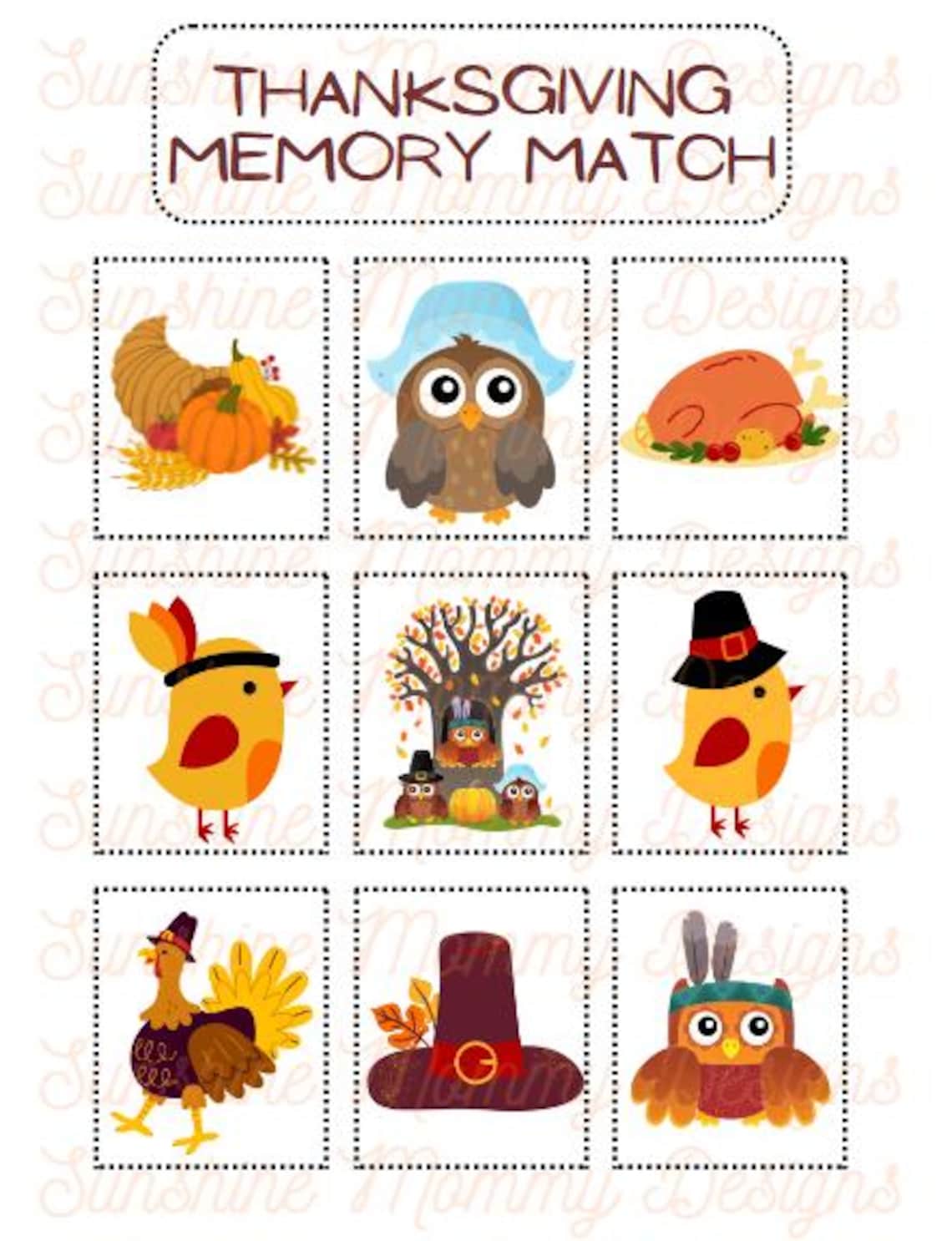 Thanksgiving Memory Match Game, Preschool Game for Thanksgiving - Etsy