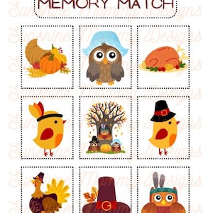 Thanksgiving Memory Match Game, Preschool Game for Thanksgiving - Etsy